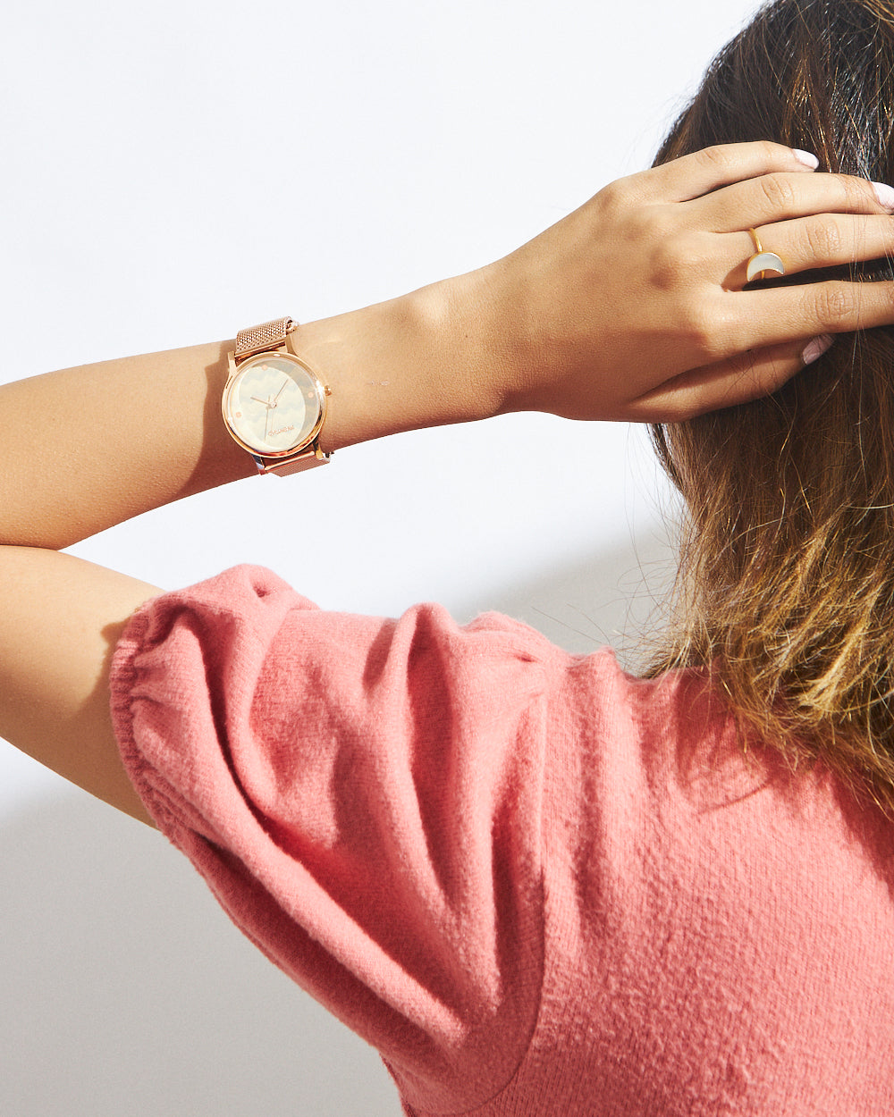 Teal by Chumbak Chevron Watch,Stainless Steel Mesh Strap