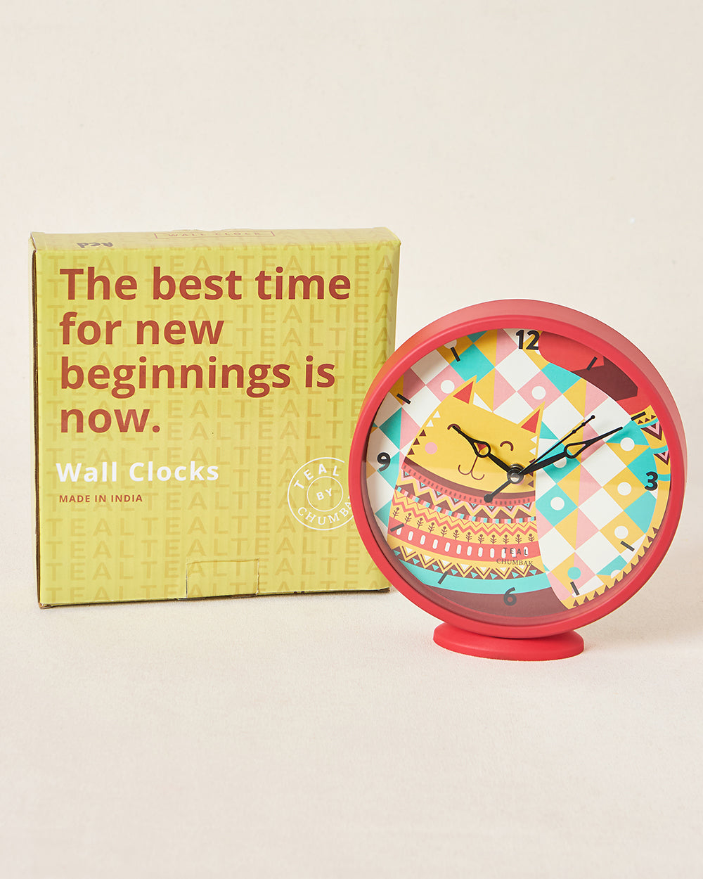 Teal by Chumbak | Aztec Cat Table and Wall Clock, 8' dia