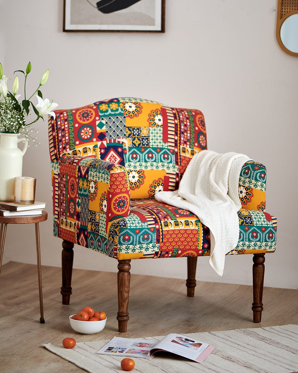 Nawab Arm Chair-Floral Swirls