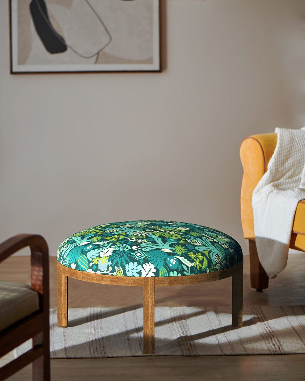 Bohemian Ottoman - Tropical Ikkat Green