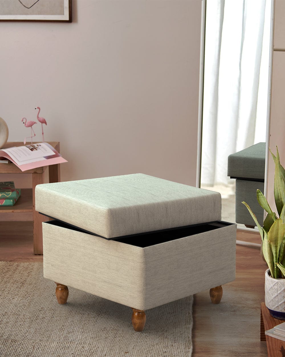 Modern Trunk Storage Ottoman - Srilanka Ivory