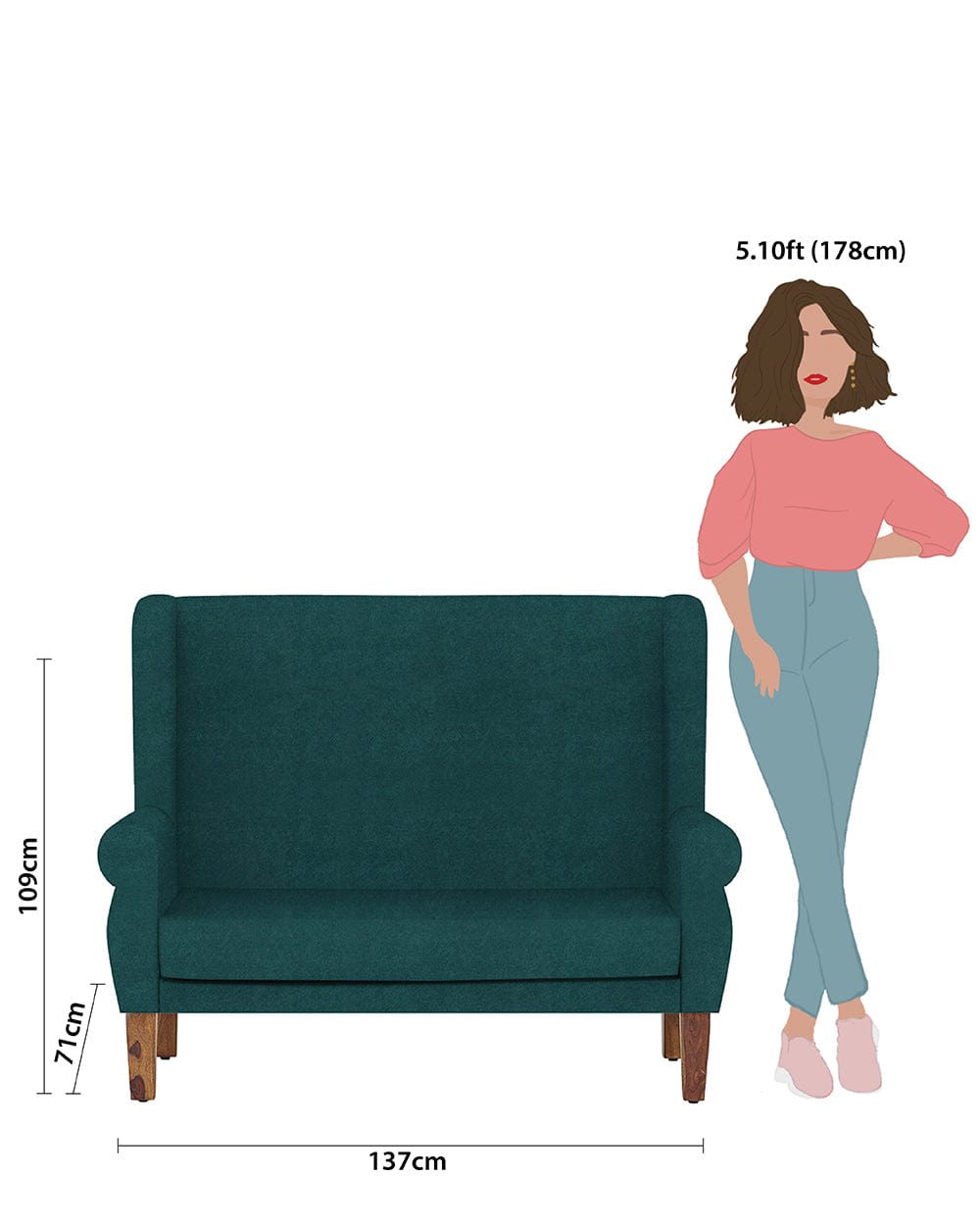 Begum Love Seat, Velvet, Dark Green